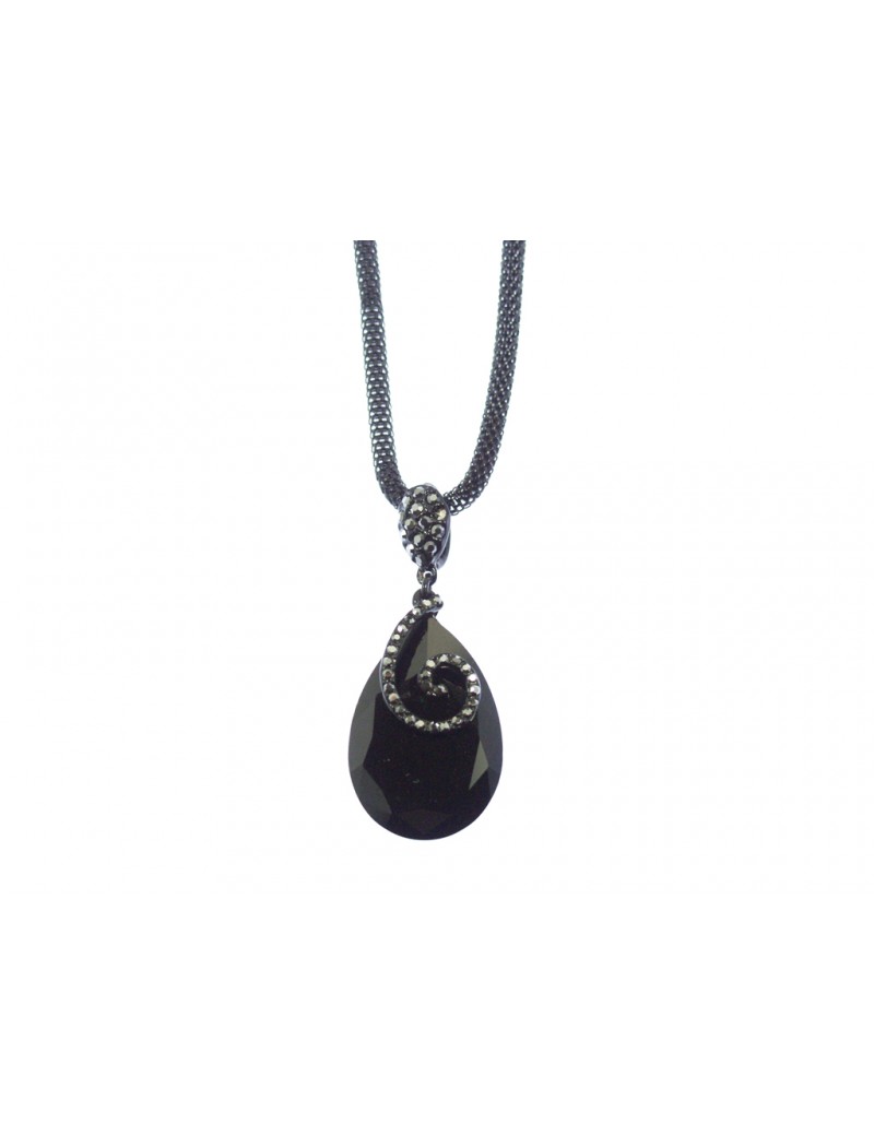 Collier noir pierres et cristaux