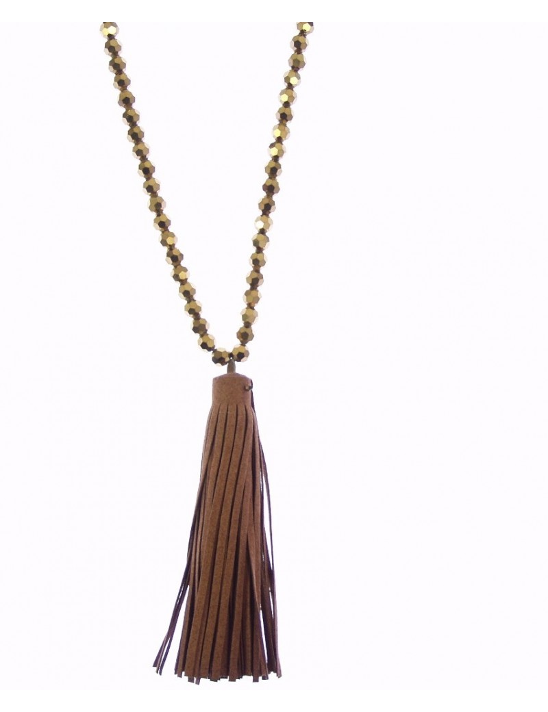 Collier long pompon cuir